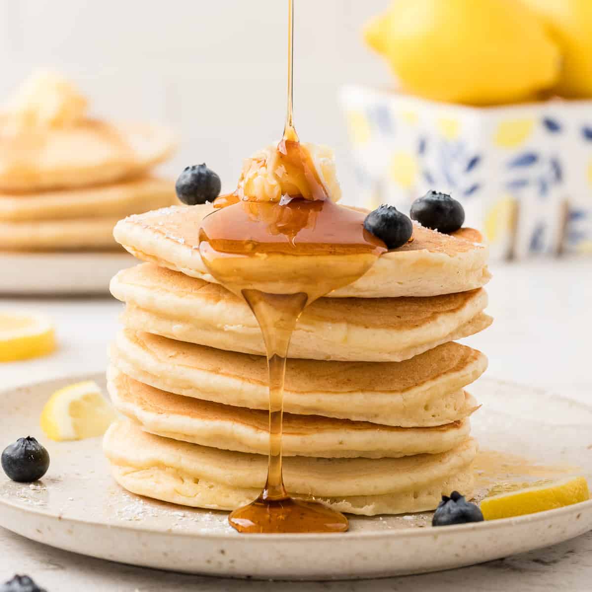 Fluffy Lemon Ricotta Pancakes with Honey Butter